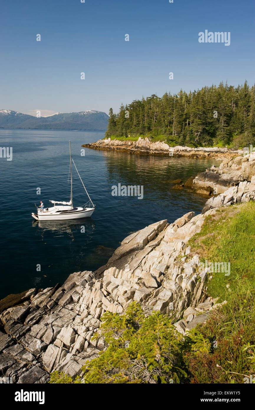 Sailboat anchored off of Perry Island in Prince William Sound ...