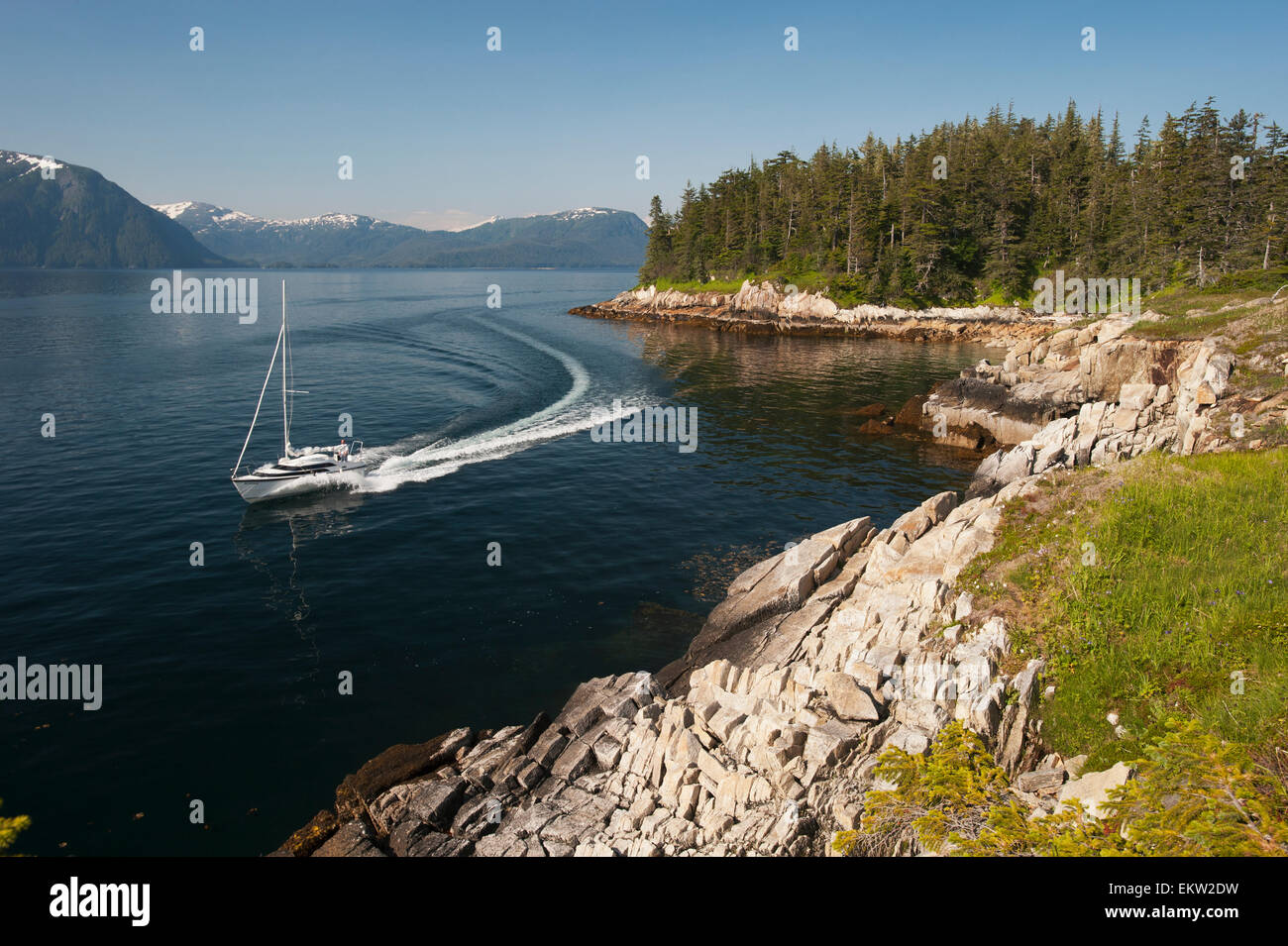Sailboat passing Perry Island in Prince William Sound, Southcentral ...