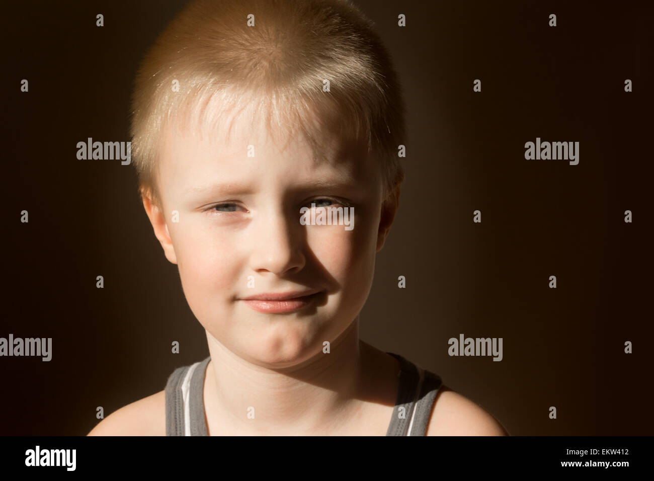 Happy cute smiling child (kid, boy), horizontal close up portrait, copy ...