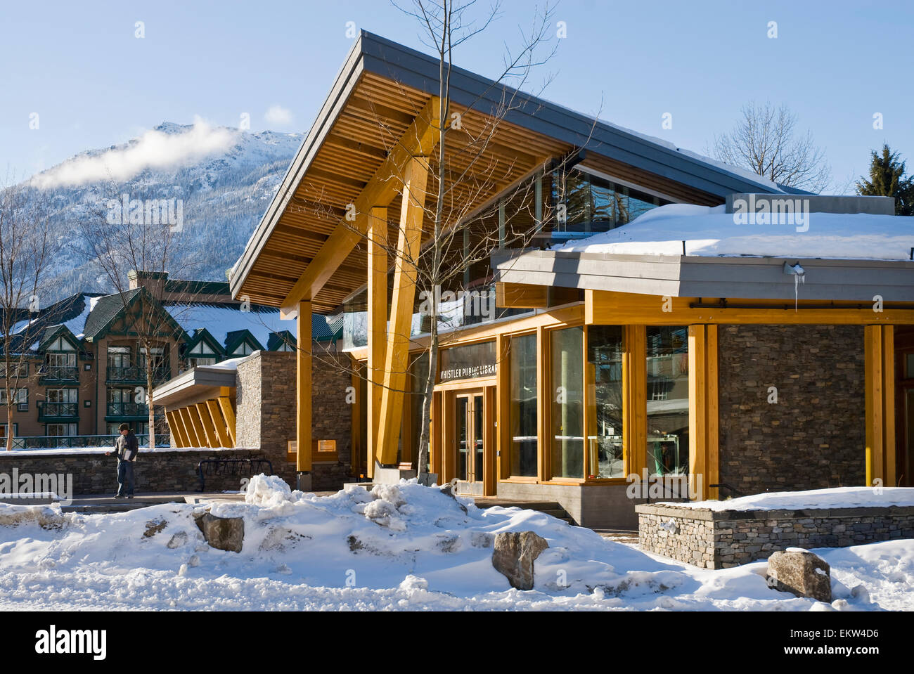 Exterior Of Whistler Public Library In Winter; Whistler, British ...