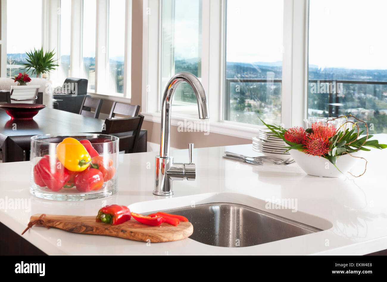 Red Peppers In Kitchen With Water View; Langford, Vancouver Island ...
