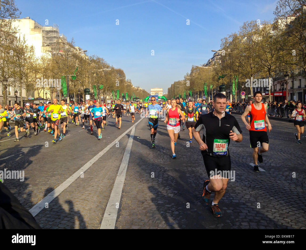 Paris, France. Marathon, Large Crowd People, Front, Scene, Runners on ...