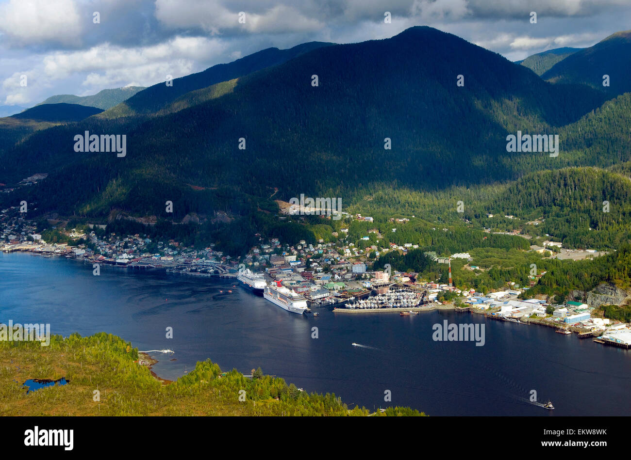 Aerial View Of Pennock Island And Downtown Ketchikan, Alaska With ...