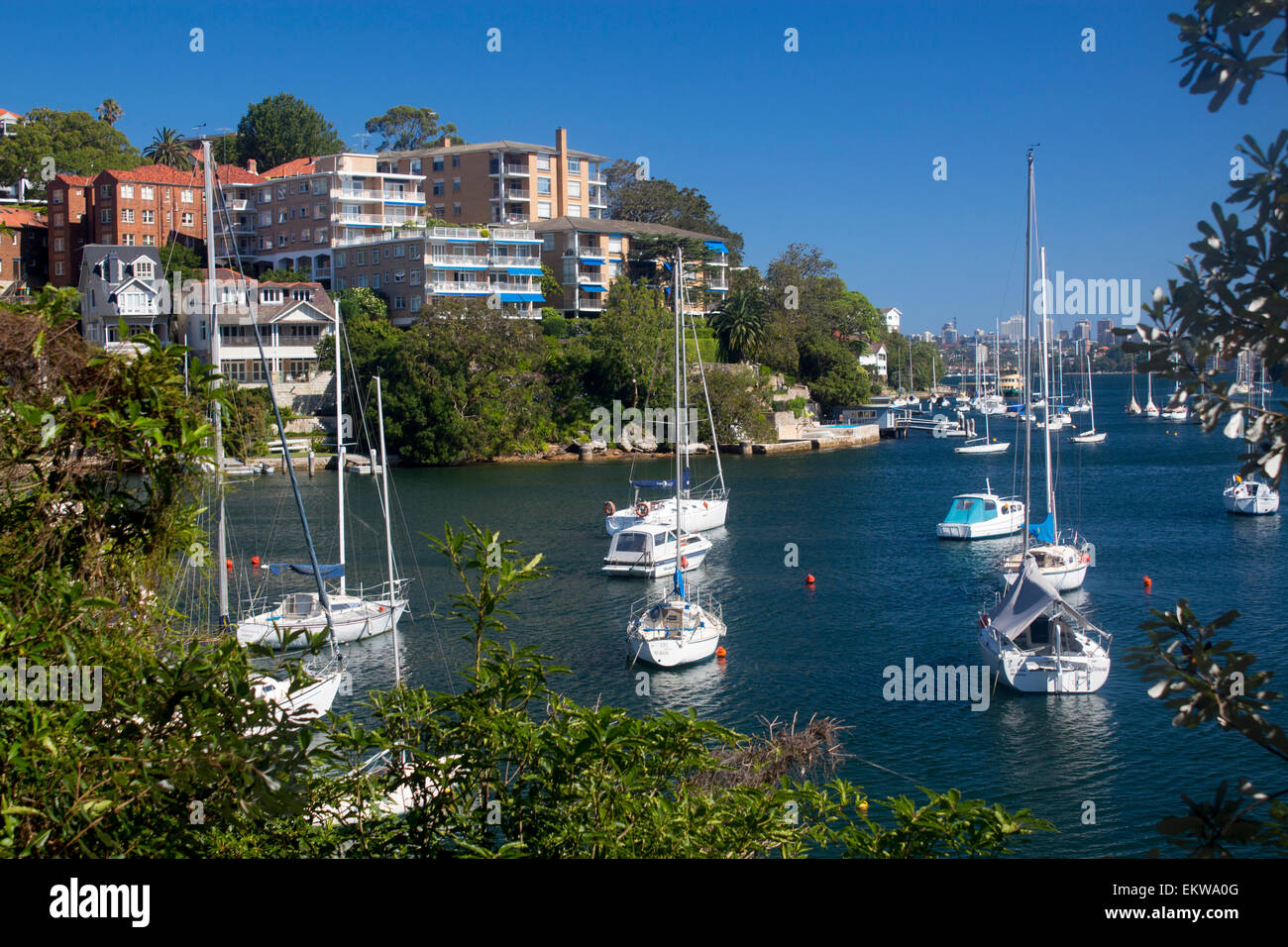 Mosman Harbour or Mosman Bay with boats, looking out to Port Jackson ...