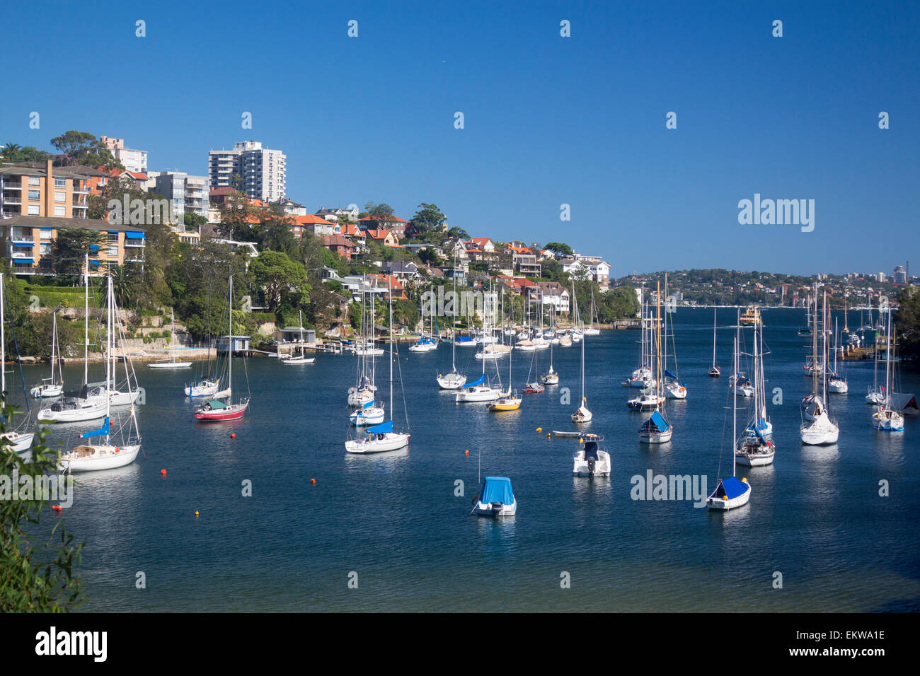 Mosman Harbour or Mosman Bay with boats, looking out to Port Jackson ...