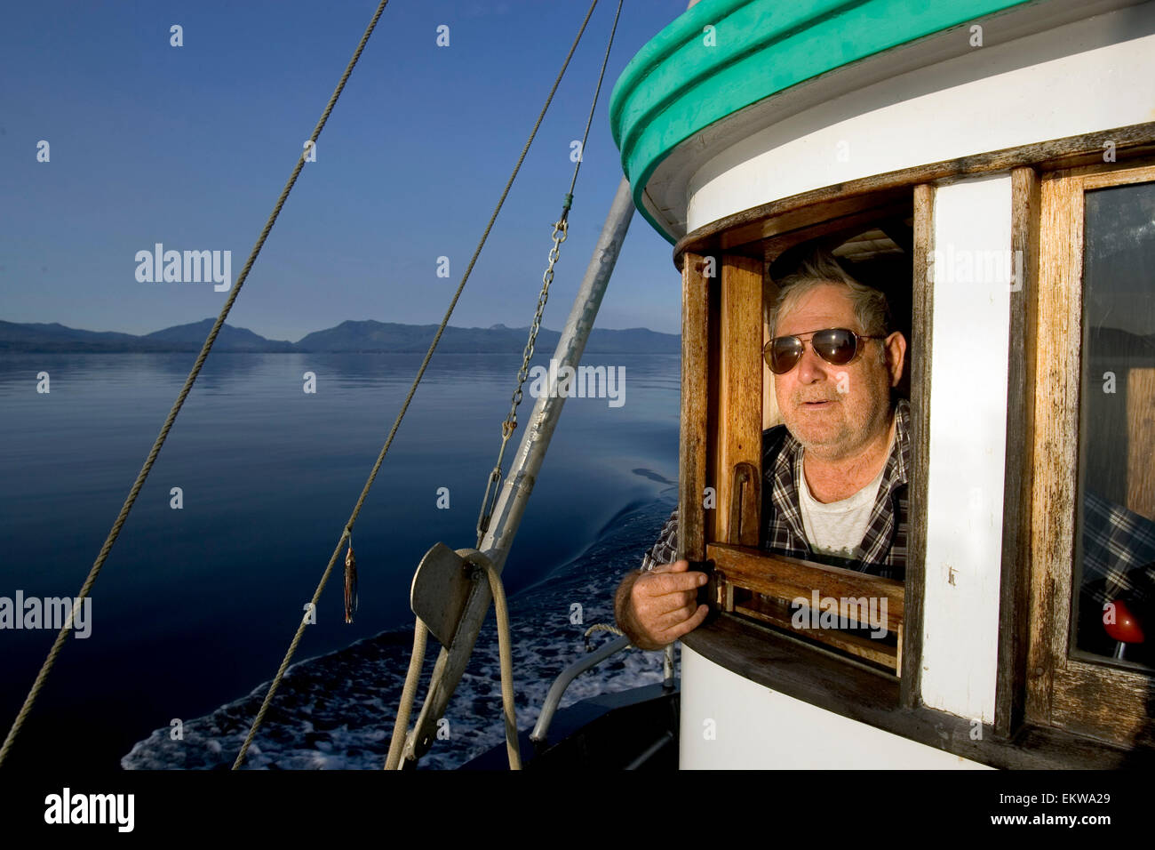 Tlingit Indian Owner @ Helm Of Salmon Troller Se Ak Summer Sumner ...