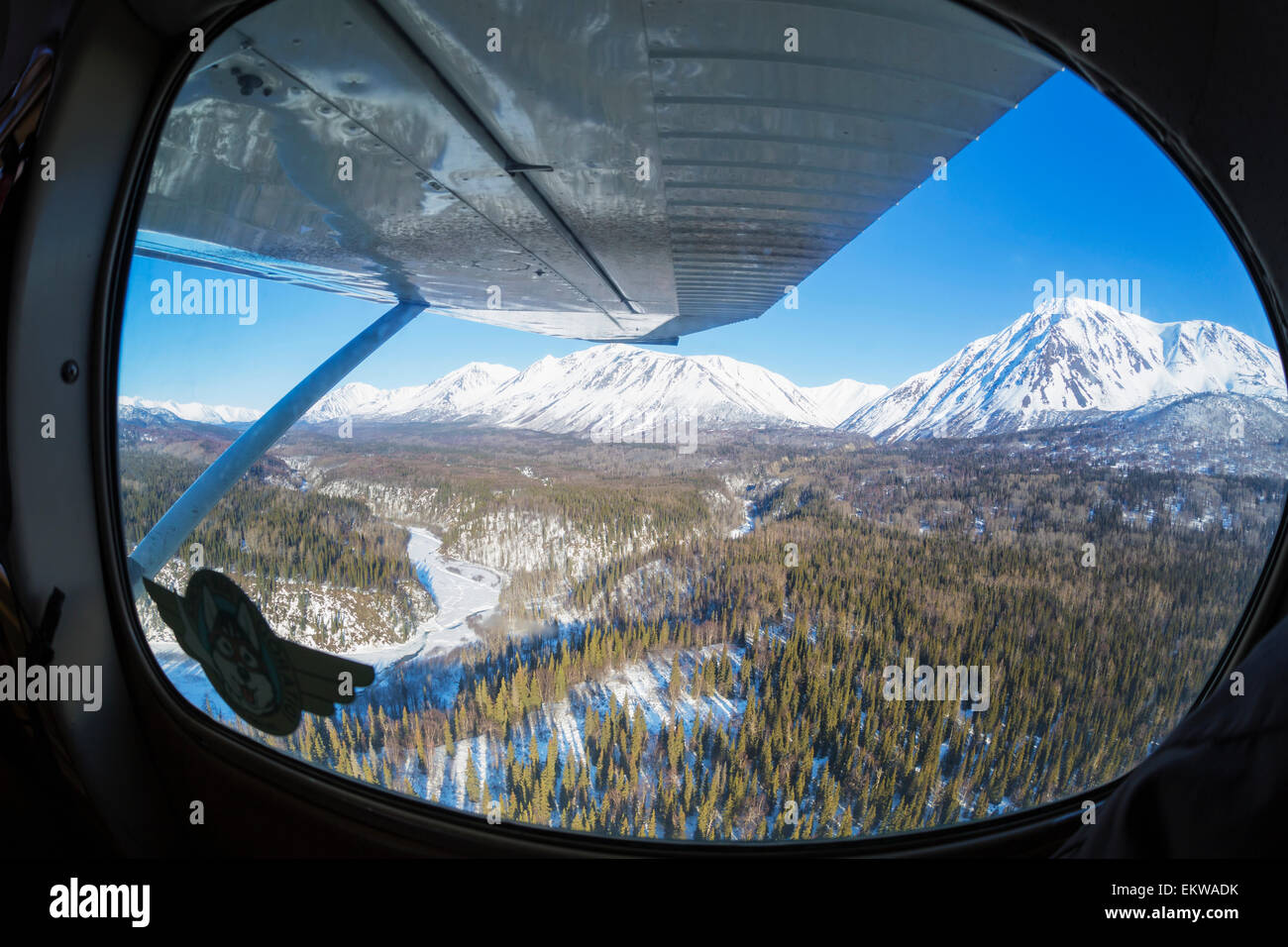 Scenic view from the window of an airplane flying from Finger Lake to ...