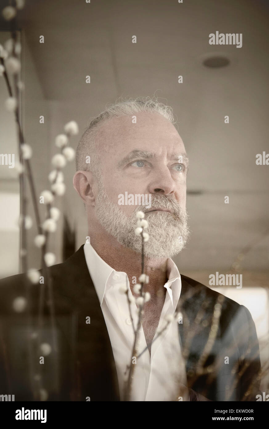 Man Behind Glass Indoors Stock Photo - Alamy