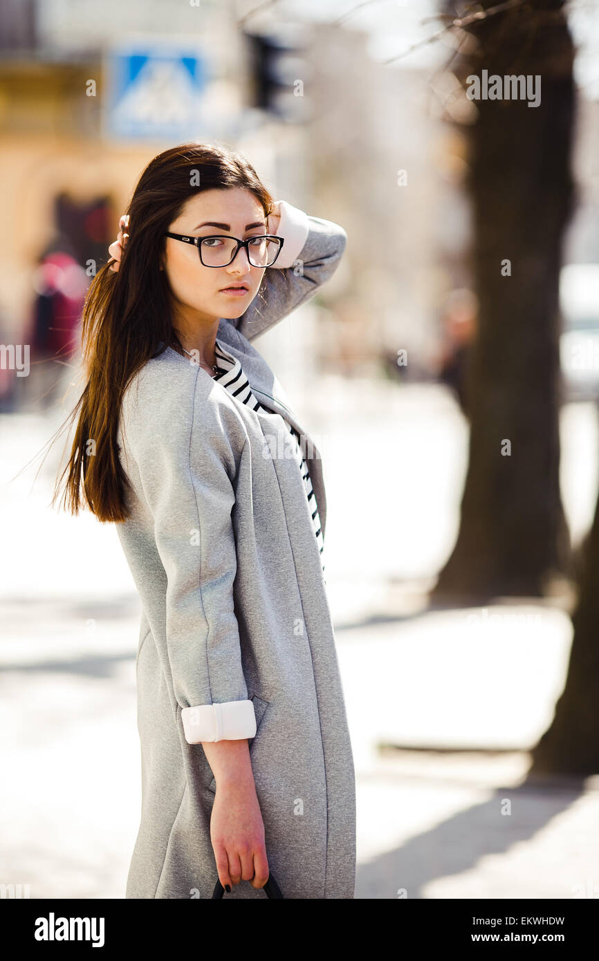 Beautiful fashion model with glasses shops Stock Photo - Alamy
