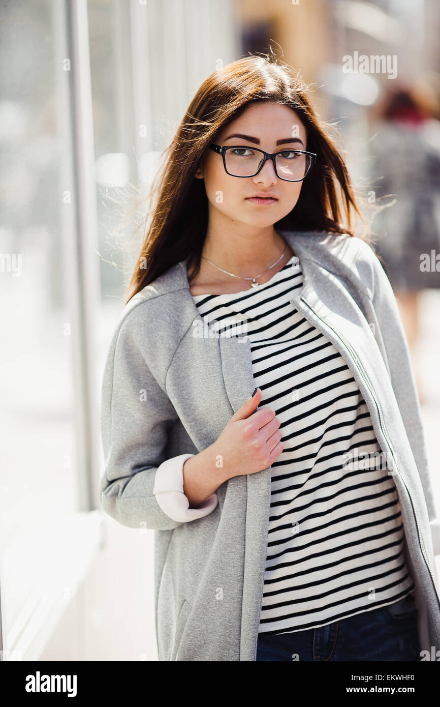 Beautiful fashion model with glasses shops Stock Photo - Alamy