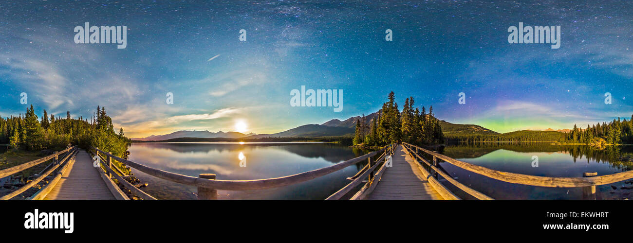 A 360 degree night panorama lit by moonlight, taken from the boardwalk ...