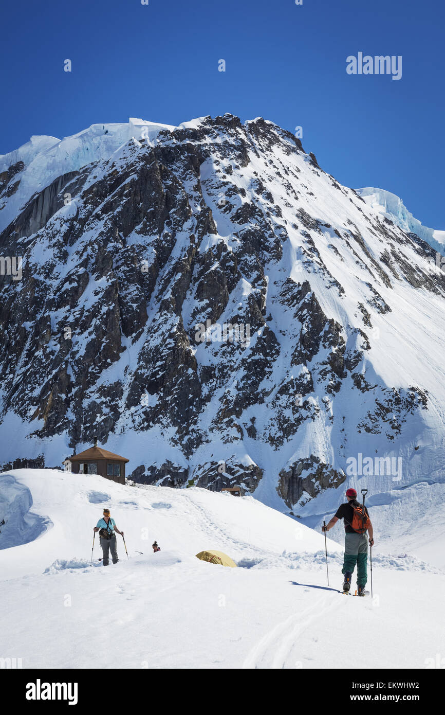 A group of skiers on the Ruth Glacier below the Don Sheldon Mountain ...