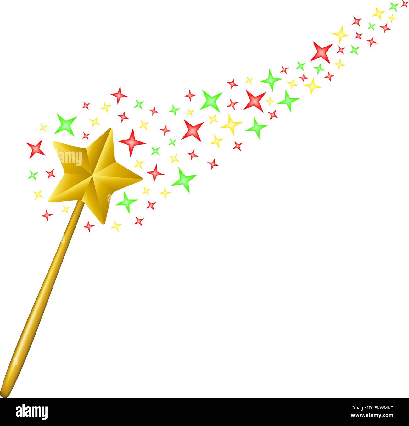 Magic wand with stream of gold, red and green stars Stock Vector Image ...