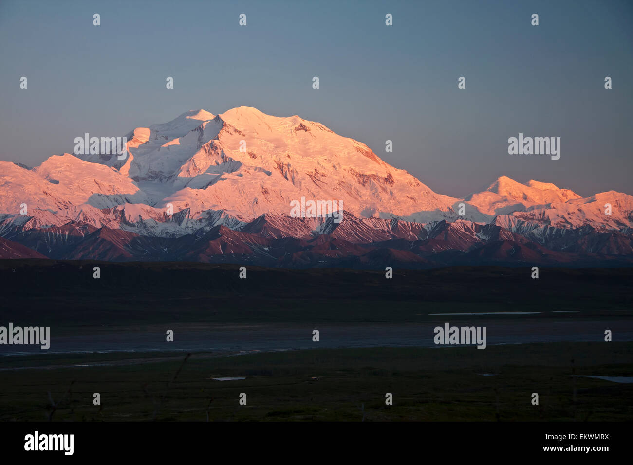 Sunset scenic over Wonder Lake and Mt. McKinley, Denali National Park ...