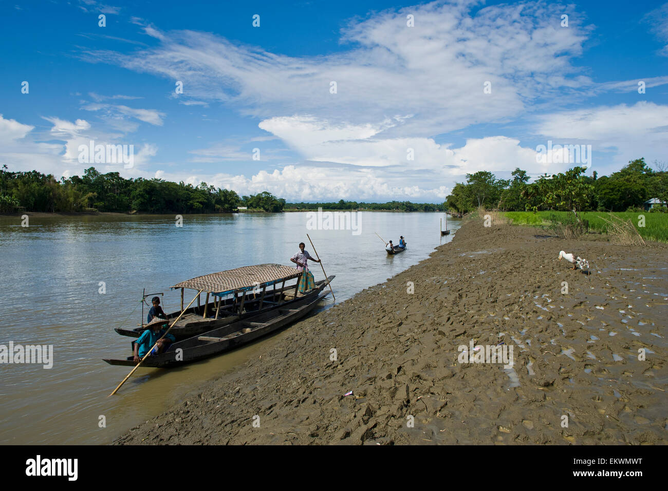 People In Boats Along The Edge Of Surma River, In A Rural Area Near ...