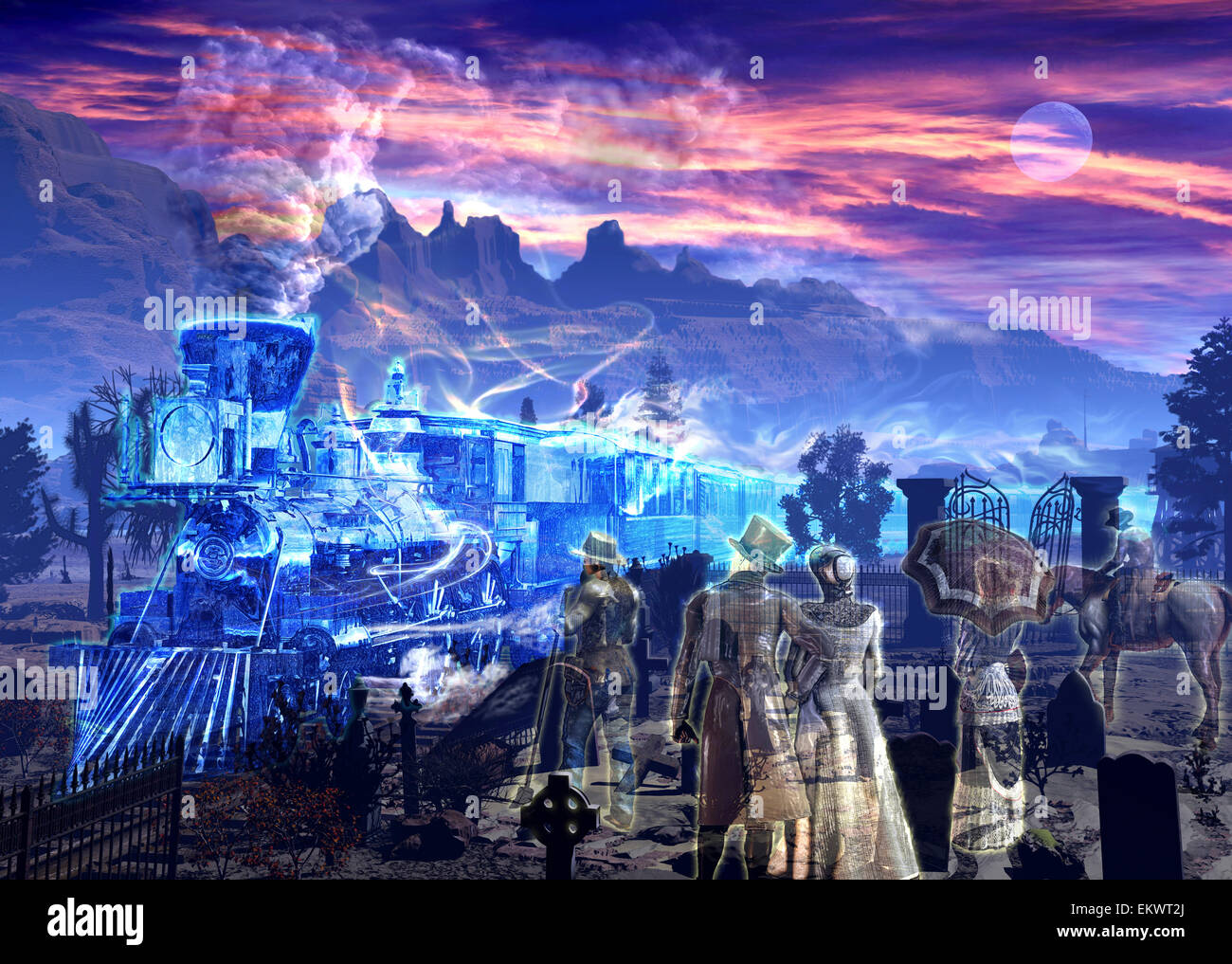 Ghost train picking up some ghosts at a graveyard Stock Photo - Alamy