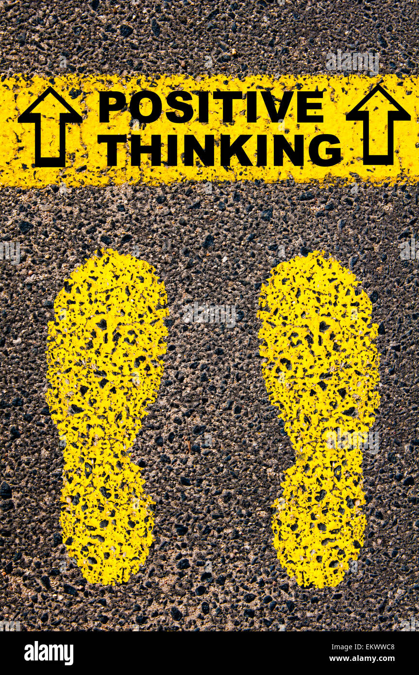 Positive Thinking message. Conceptual image with yellow paint footsteps ...