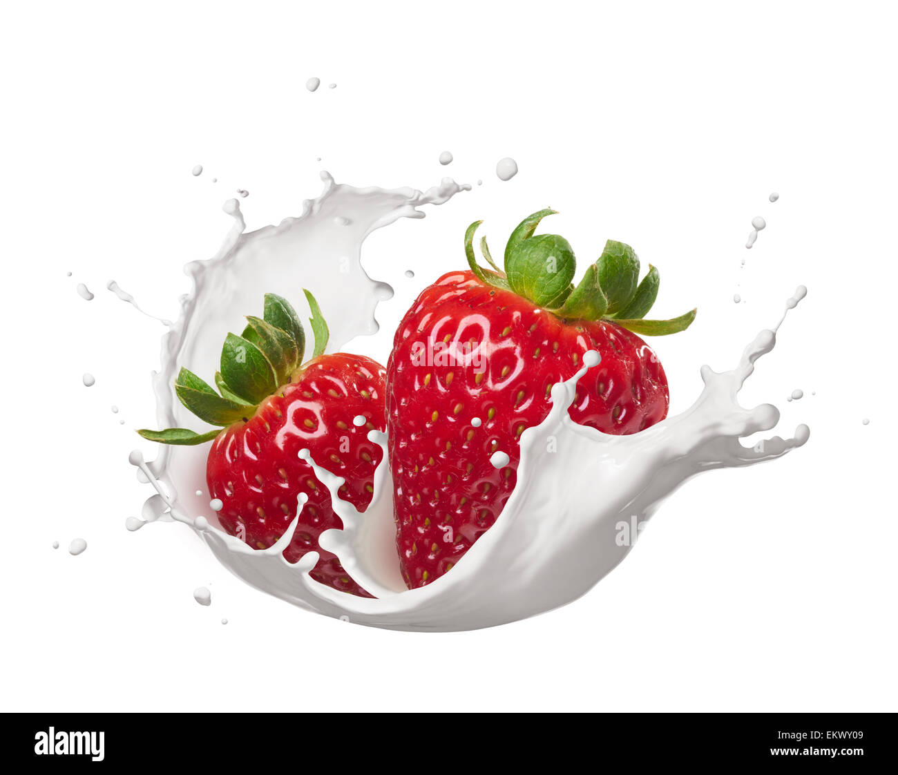 strawberries with milk splash isolated on white Stock Photo - Alamy