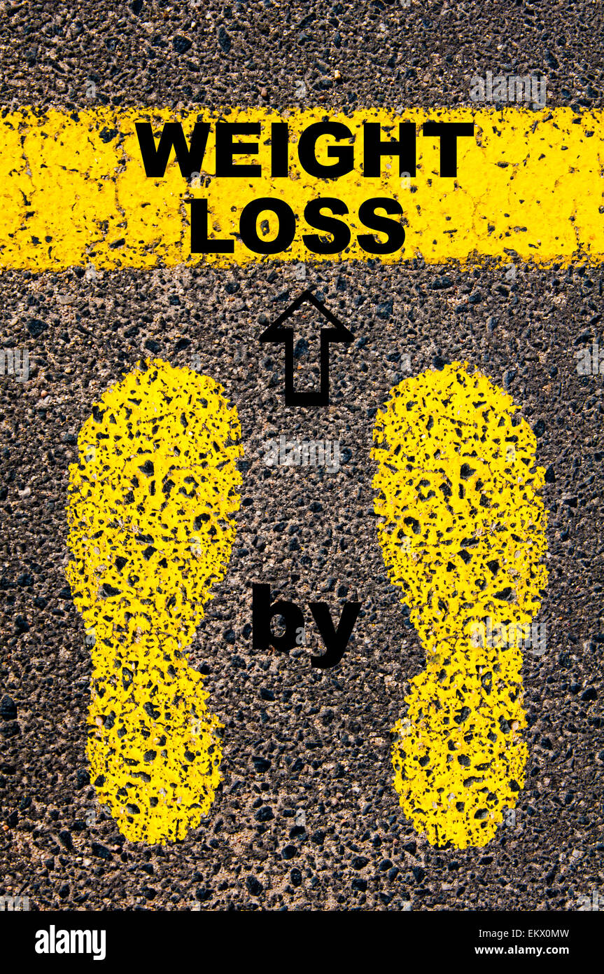 Weight Loss Step by Step message. Conceptual image with yellow paint ...