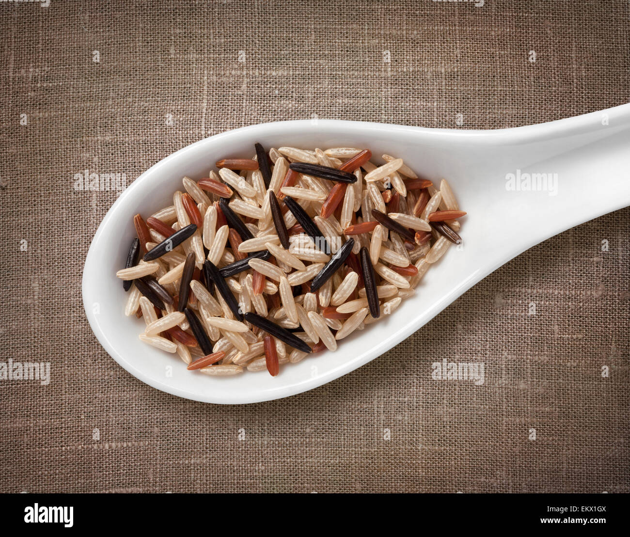 Assorted rice mix in white porcelain spoon / high-res photo of grain in ...