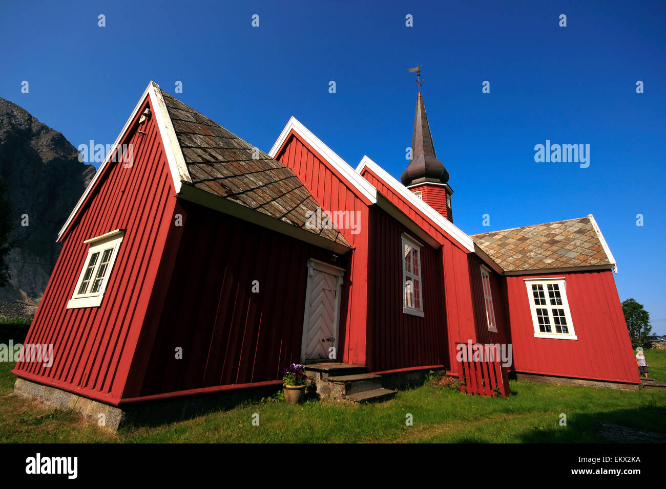 Flakstad Church, village of Flakstad, Lofoten Isles, Nordland, Norway ...