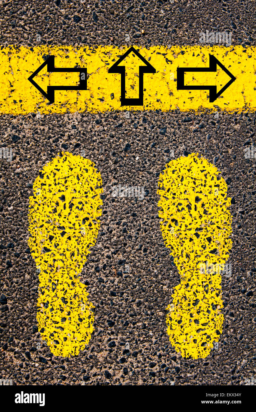 Arrows left, right, forward. Indecision Conceptual image with yellow ...