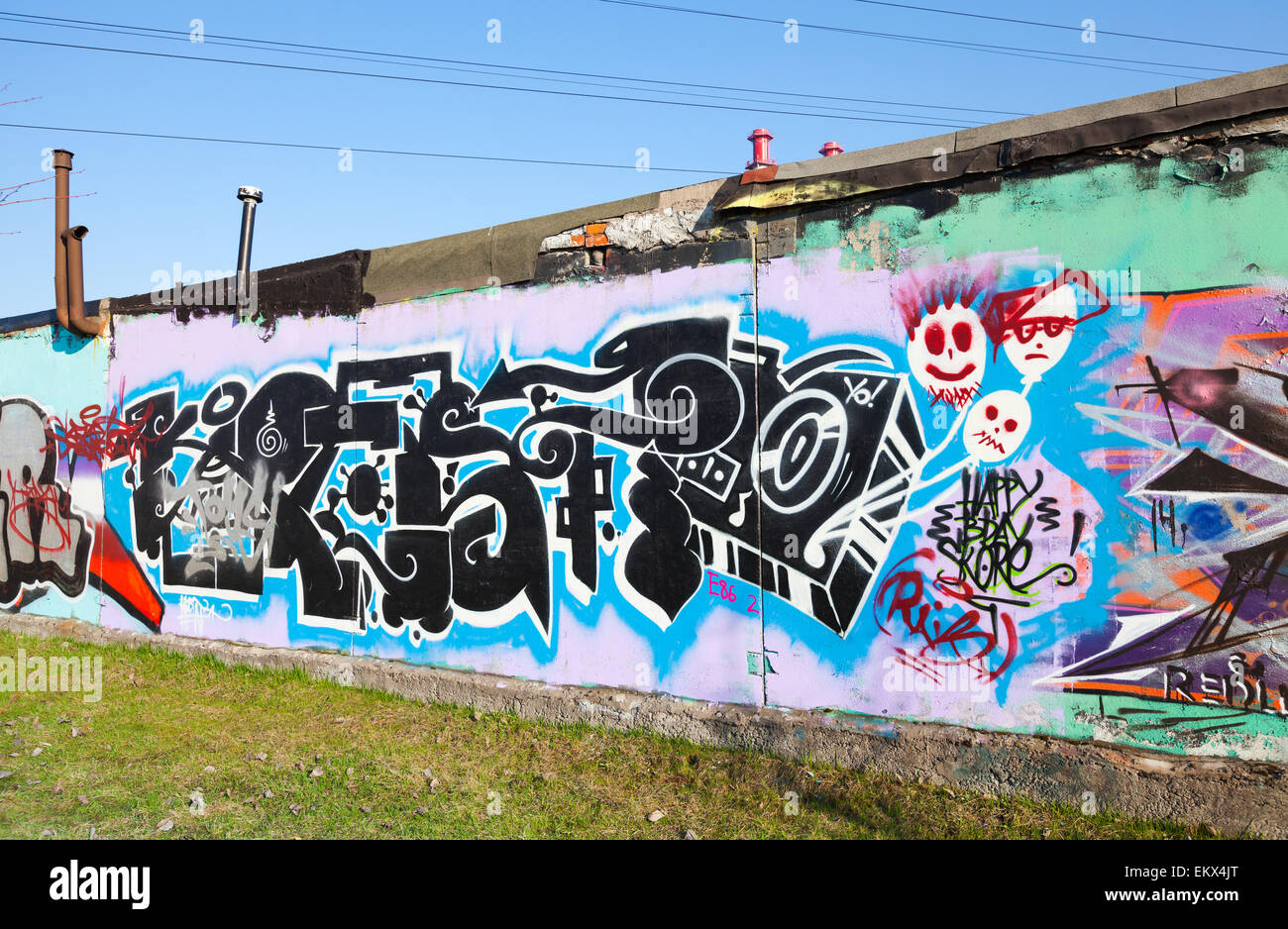Saint-Petersburg, Russia - April 6, 2015: Graffiti with chaotic ...