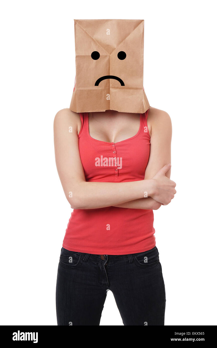 sad paper bag woman Stock Photo - Alamy