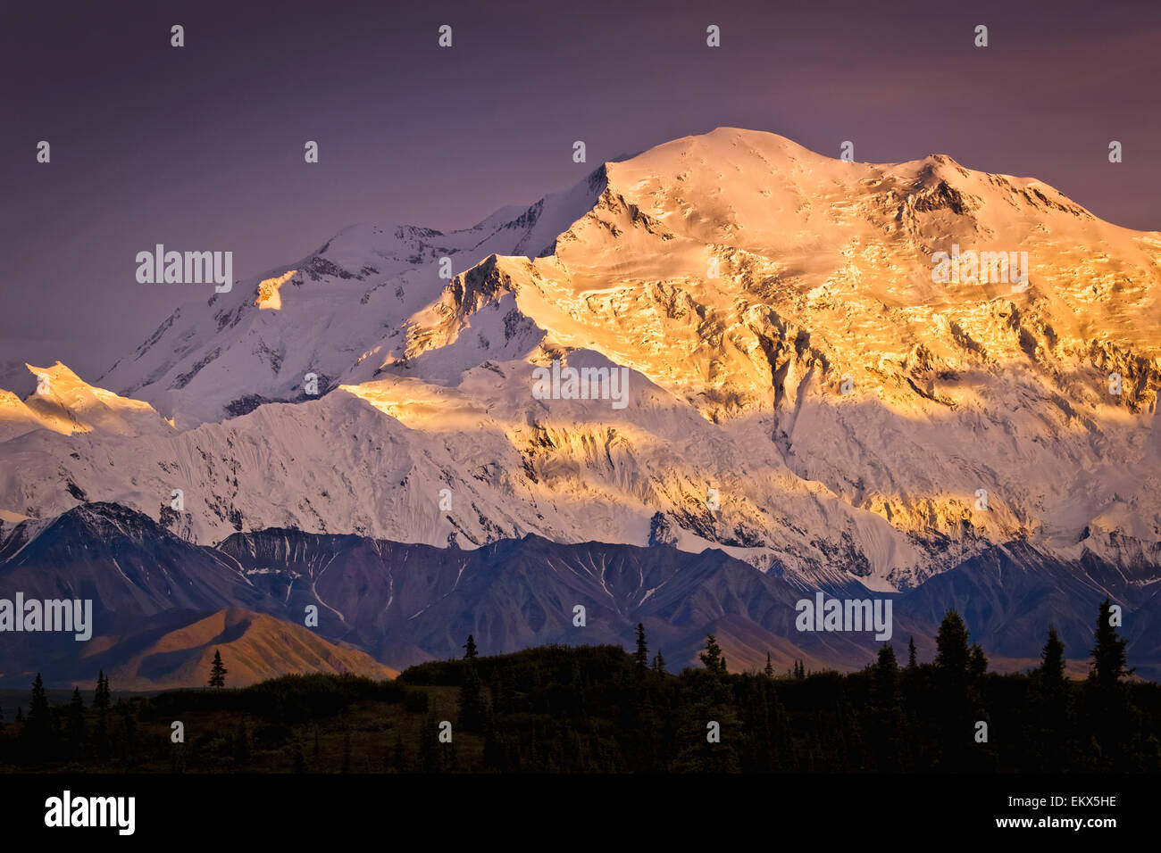 Sunset glow on Mt. McKinley, Denali National Park & Preserve, Interior ...
