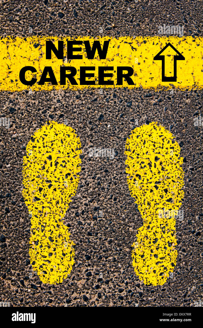 New Career message. Conceptual image with yellow paint footsteps on the ...