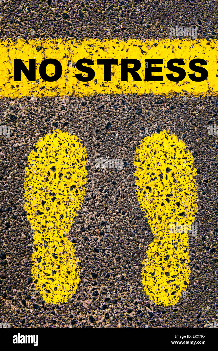 No Stress message. Conceptual image with yellow paint footsteps on the ...
