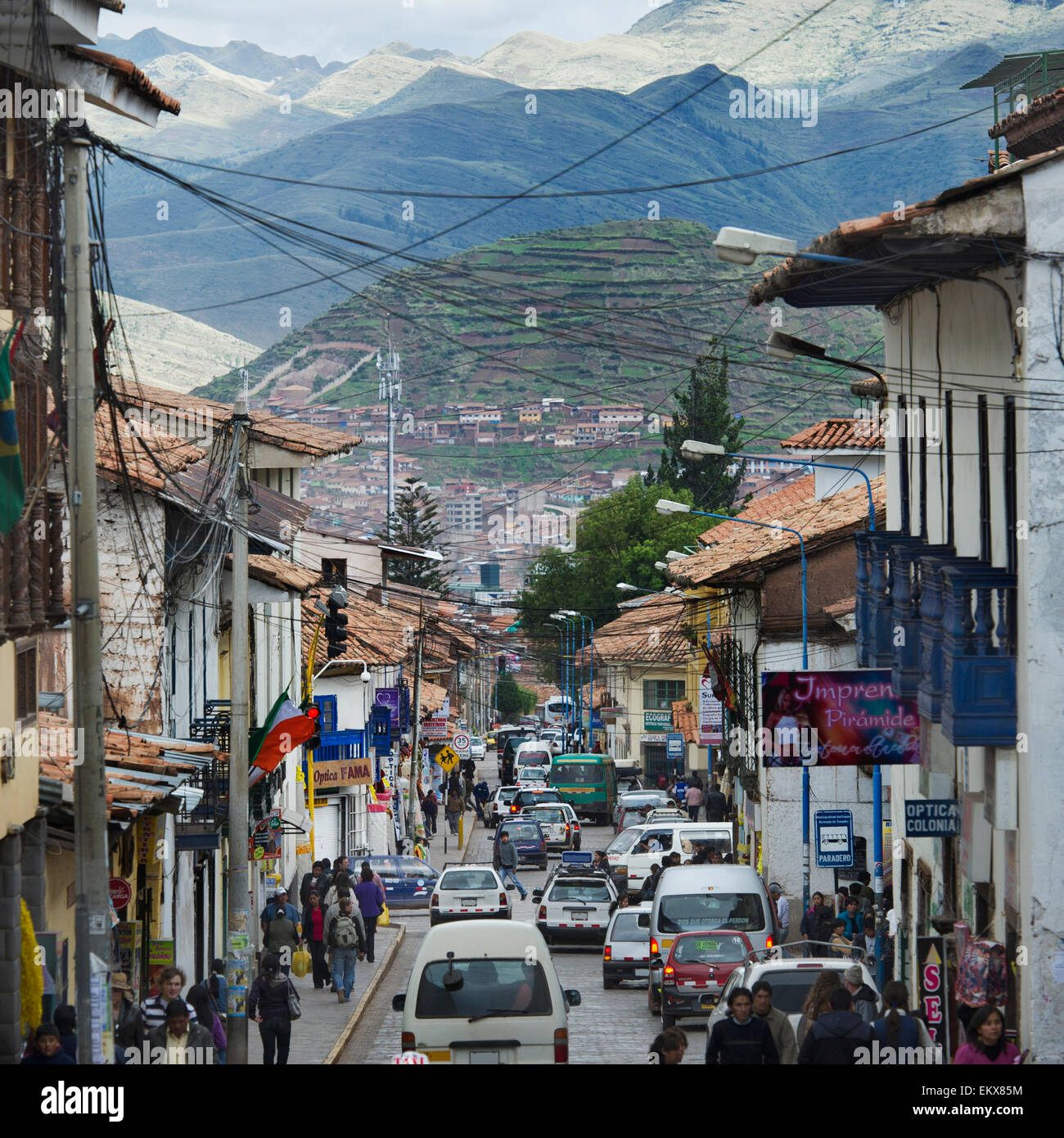 View Of The Mountains And Busy Urban Area; Cusco Peru Stock Photo - Alamy