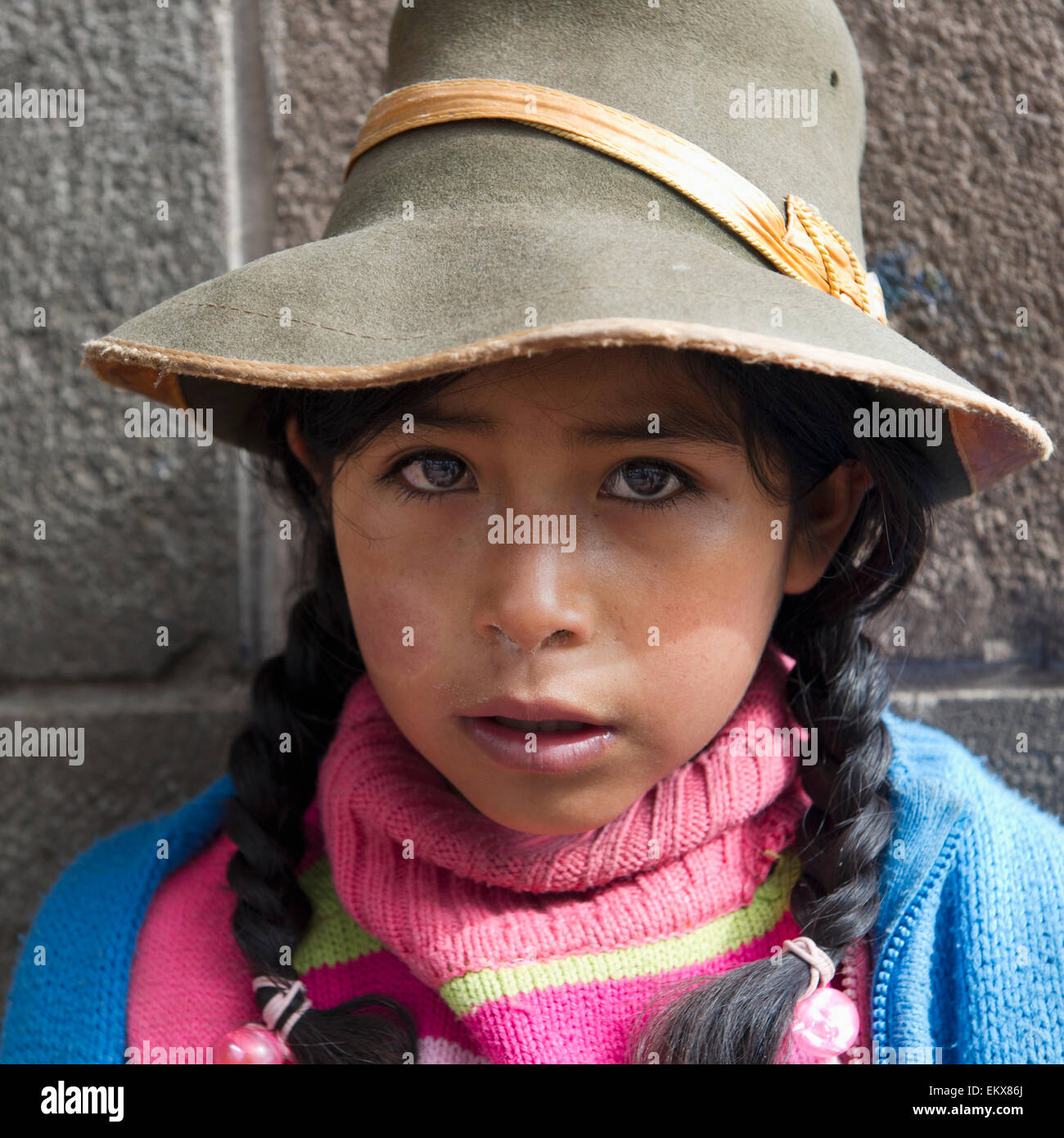 Portrait Of A Girl Wearing A Hat; Cusco Peru Stock Photo - Alamy