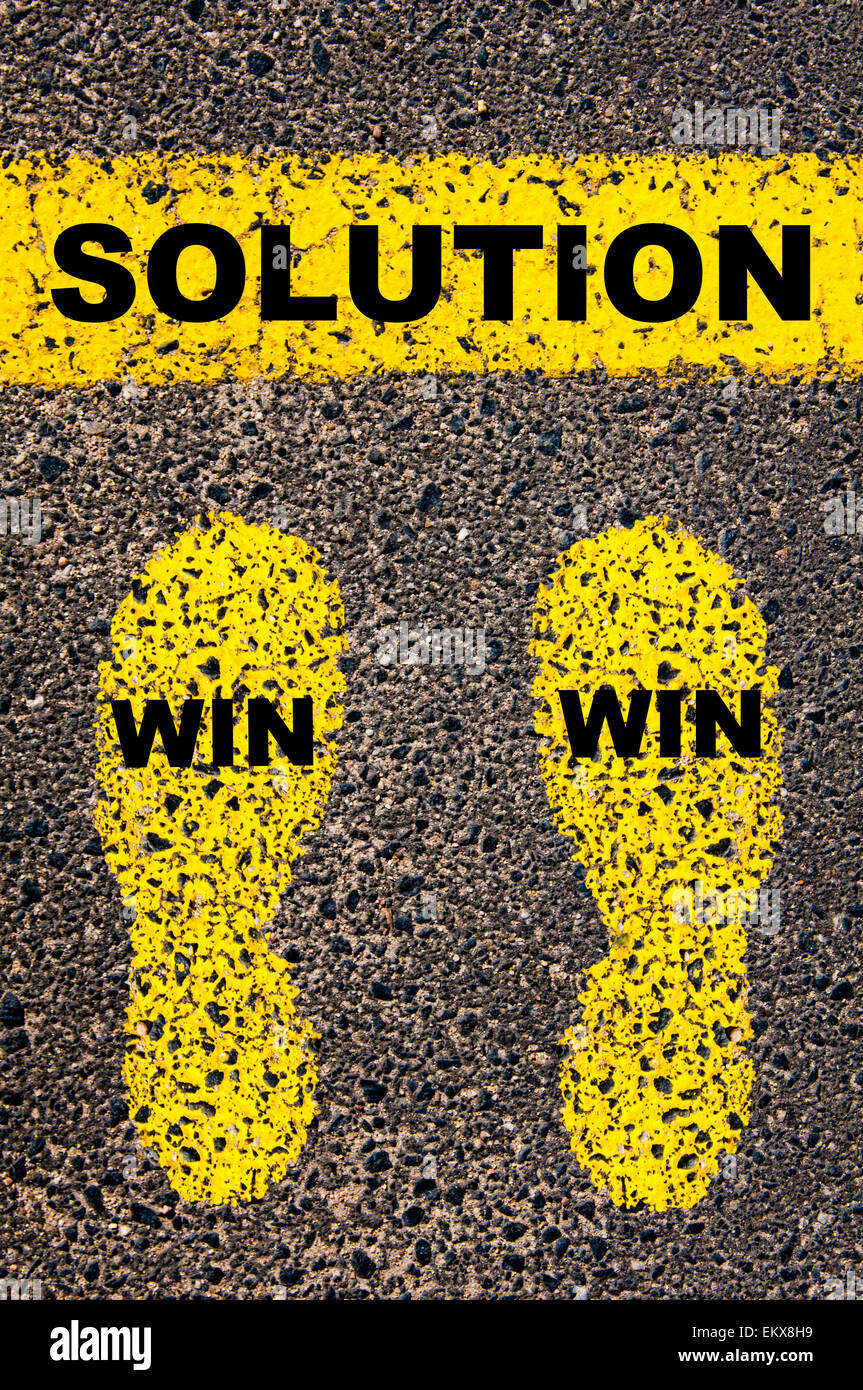 Win Win Solution Message. Conceptual image with yellow paint footsteps ...