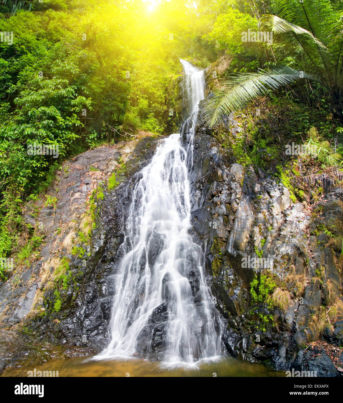 Beautiful waterfall flowing down green hi-res stock photography and ...