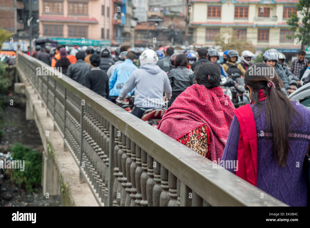 People crossing a crowded bridge in Kathmandu, Nepal Stock Photo - Alamy