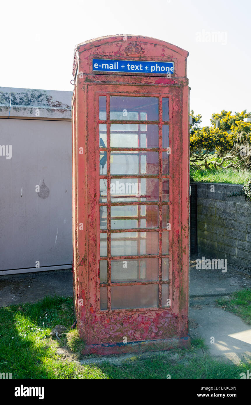 Rusty old British Telecom telephone box in the South Devon village of ...