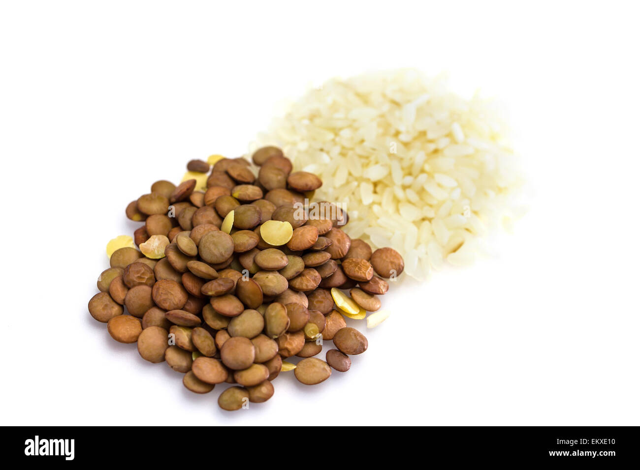 Rice and lentil isolated on white background Stock Photo - Alamy