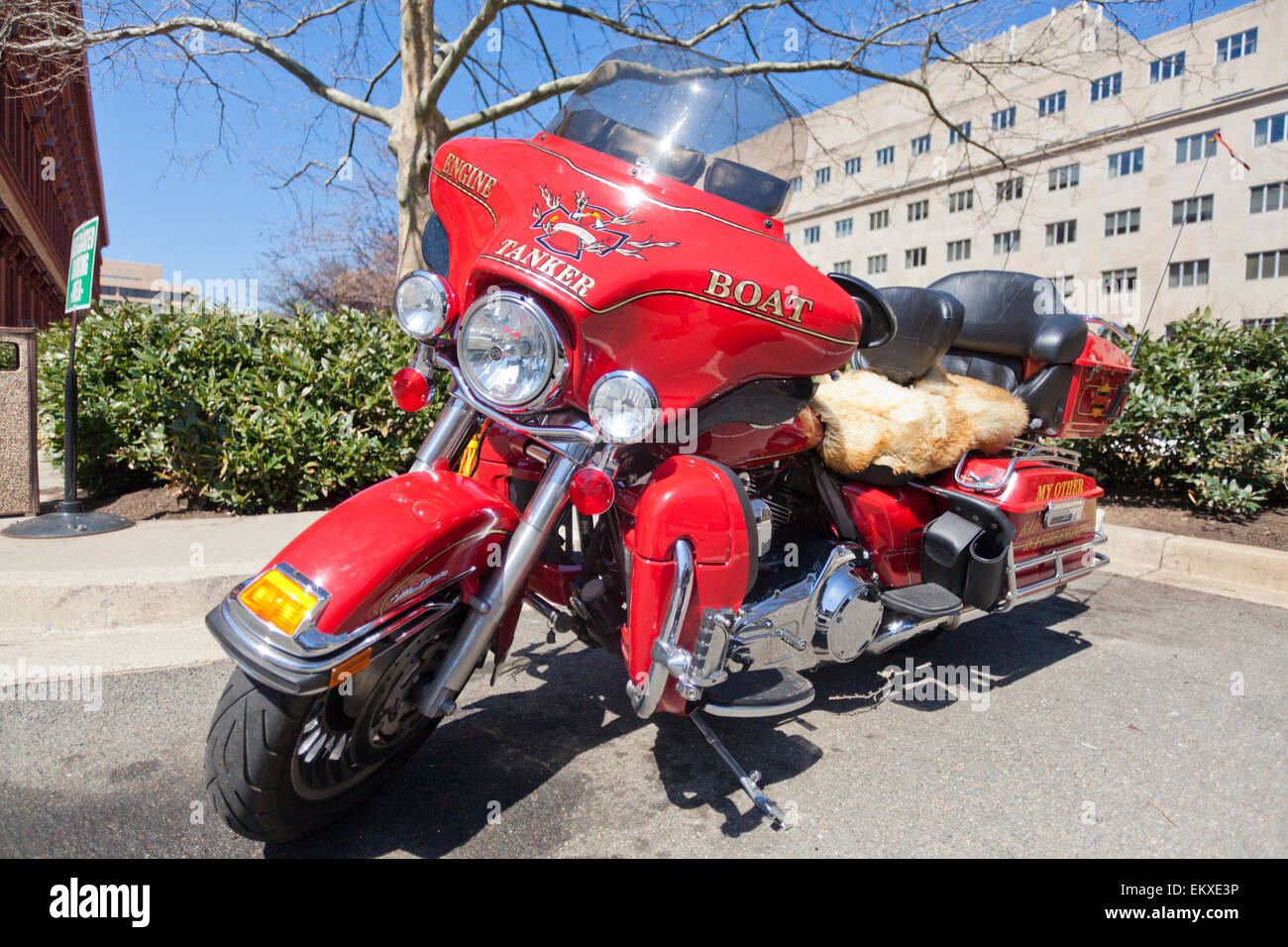 Fire engine themed custom Harley Davidson motorcycle - USA Stock Photo ...