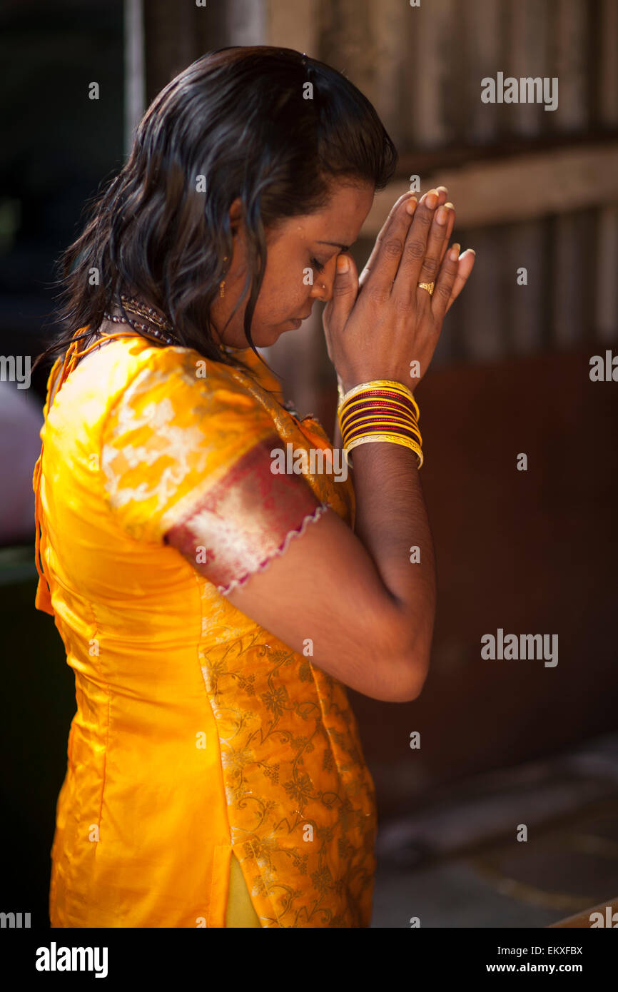 A Young Hindu Woman Praying; George Town Penang Malaysia Stock Photo ...