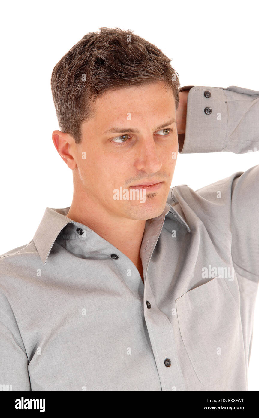 A portrait picture of a handsome young man with one hand behind his ...