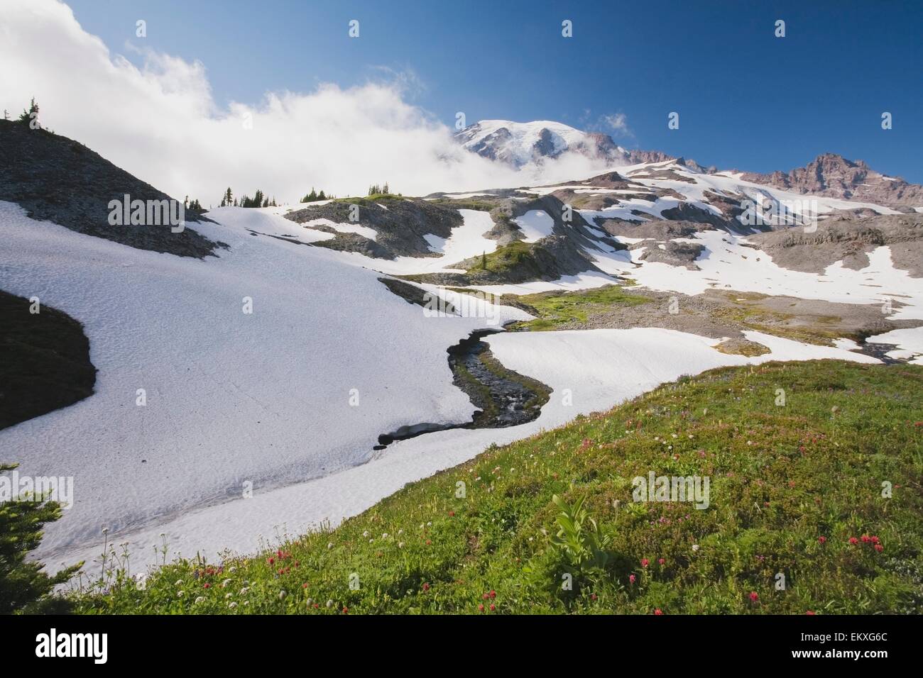 Melting Snow In A Mountain Landscape Stock Photo - Alamy