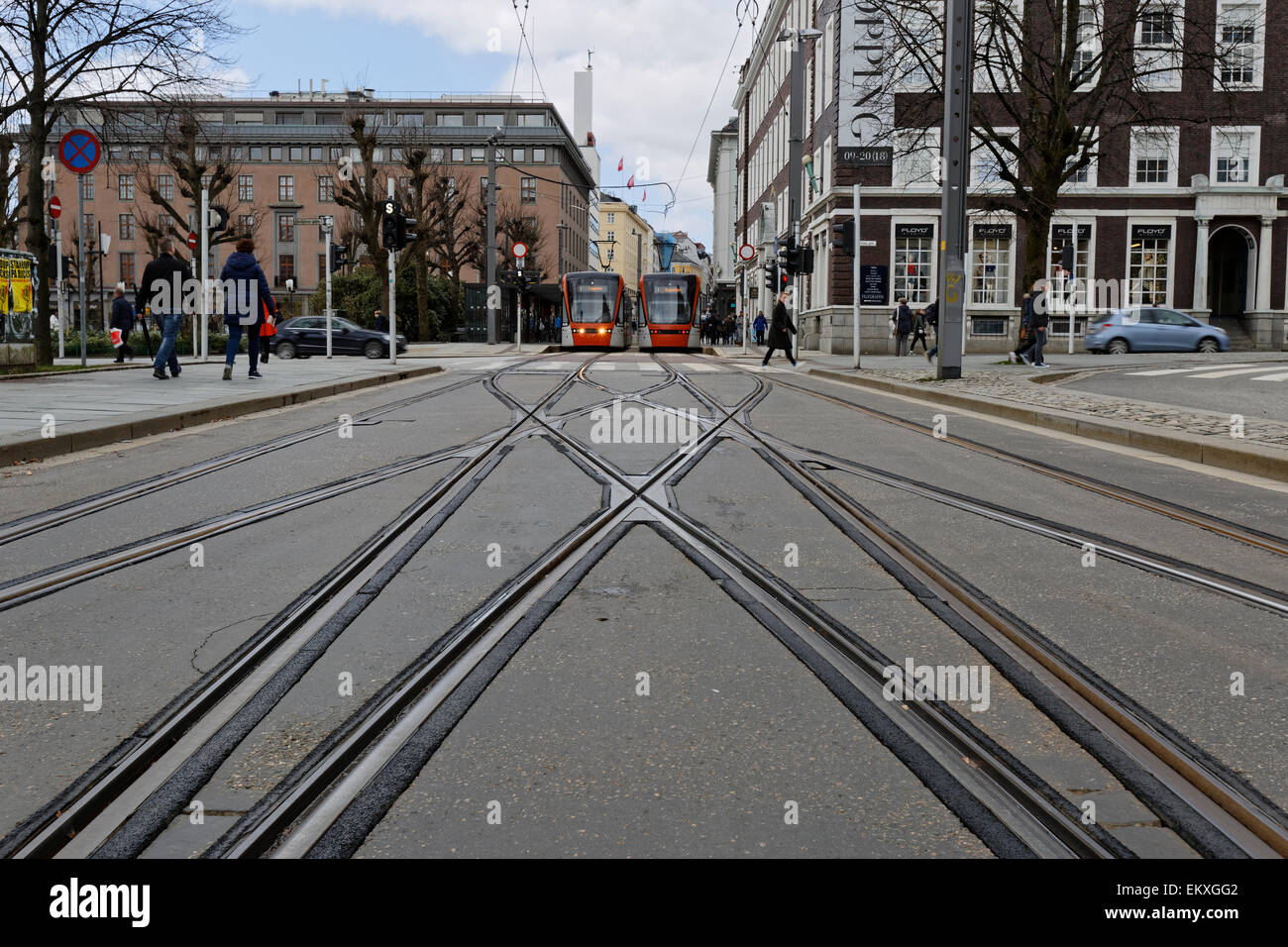 Bybanen Bergen Light Rail on its city center endpoint, waiting to start ...