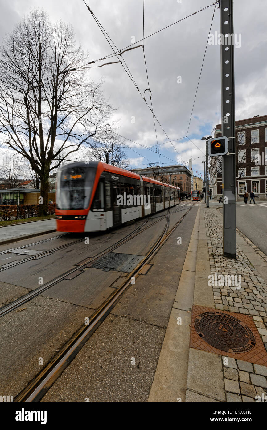 Bybanen Bergen Light Rail on its way from the city center, bound south ...