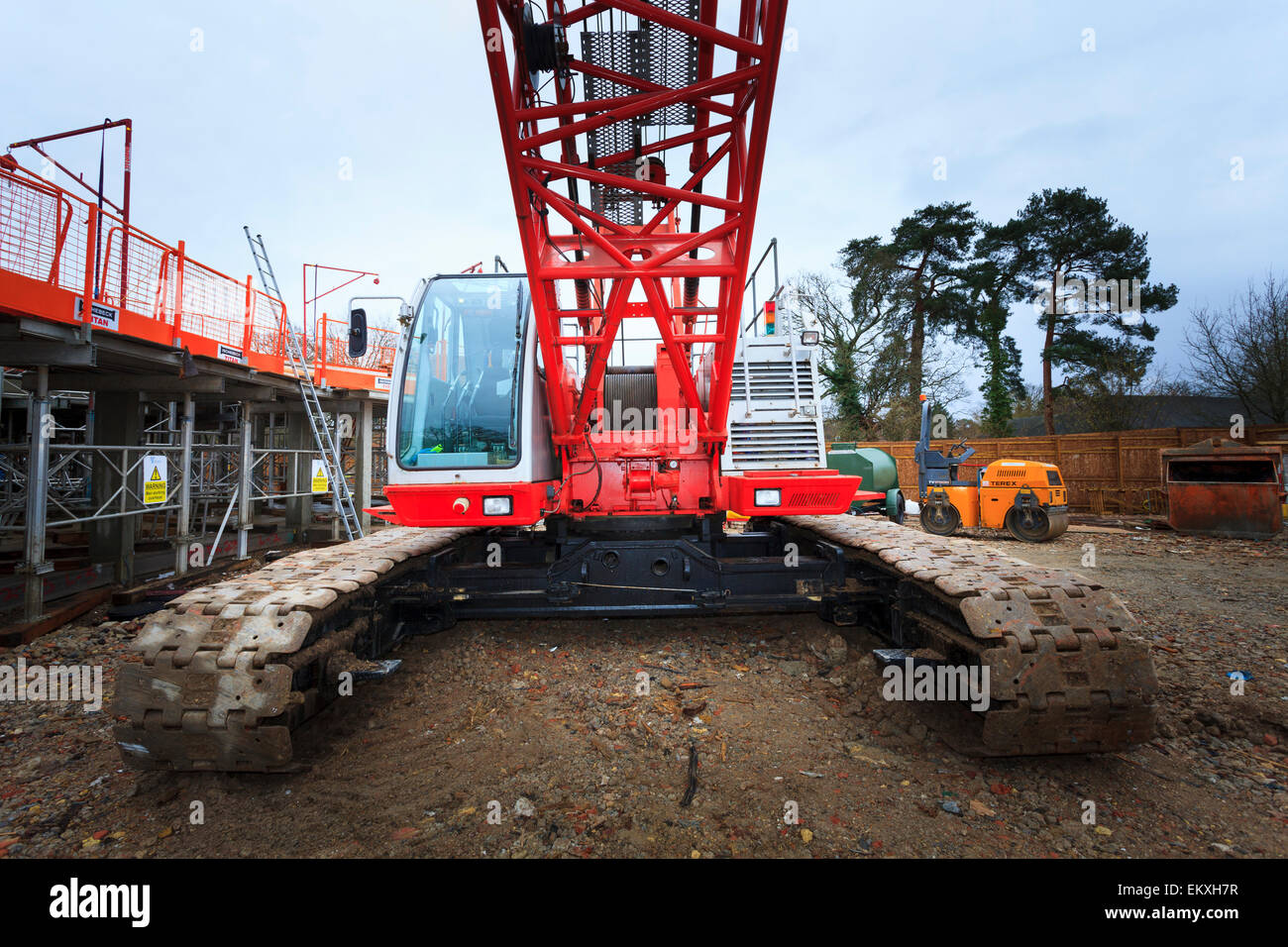 Close view of tracked mobile crane on building site Stock Photo - Alamy