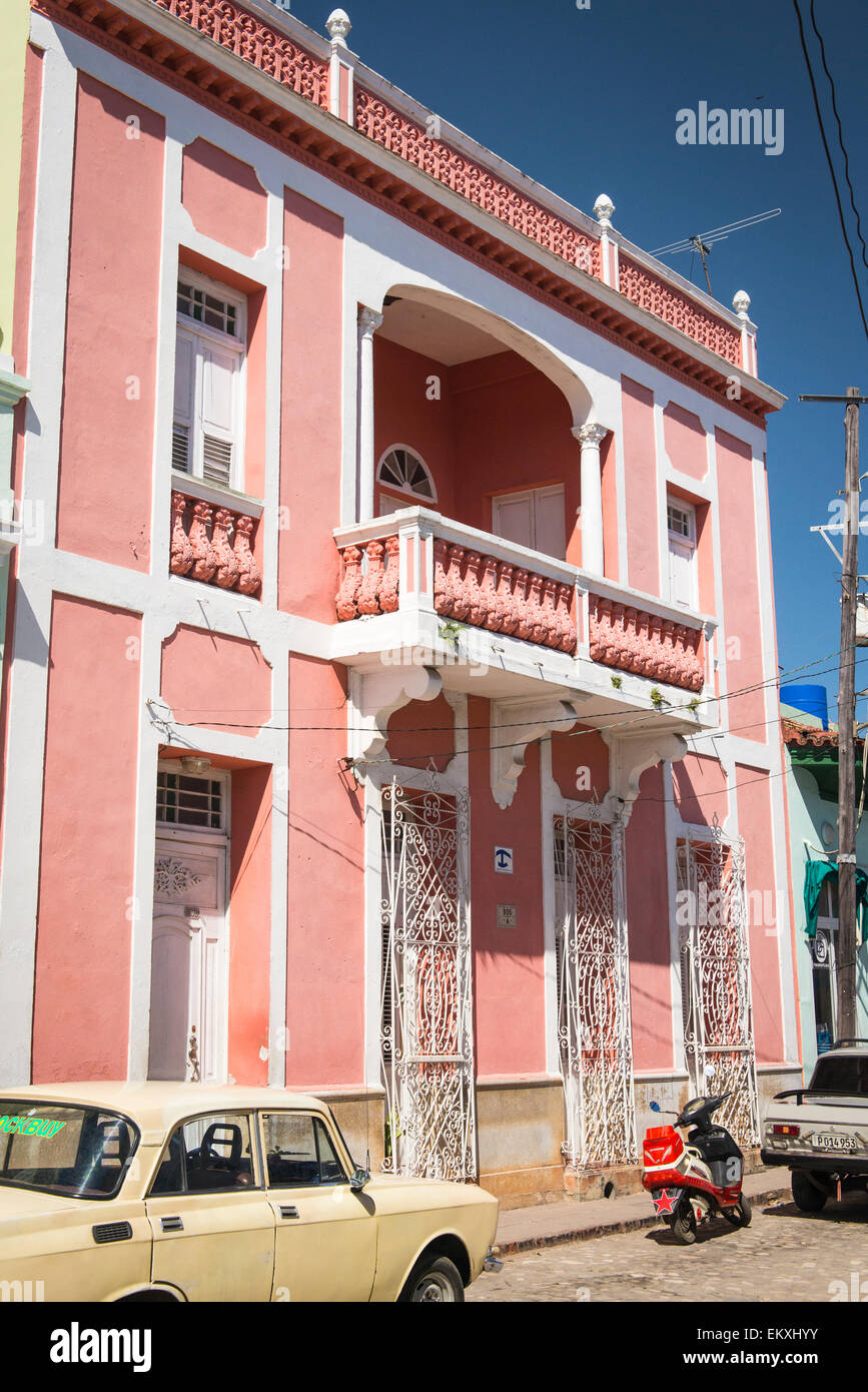 Cuba Trinidad typical old 2 story storey ornate pink house home with ...