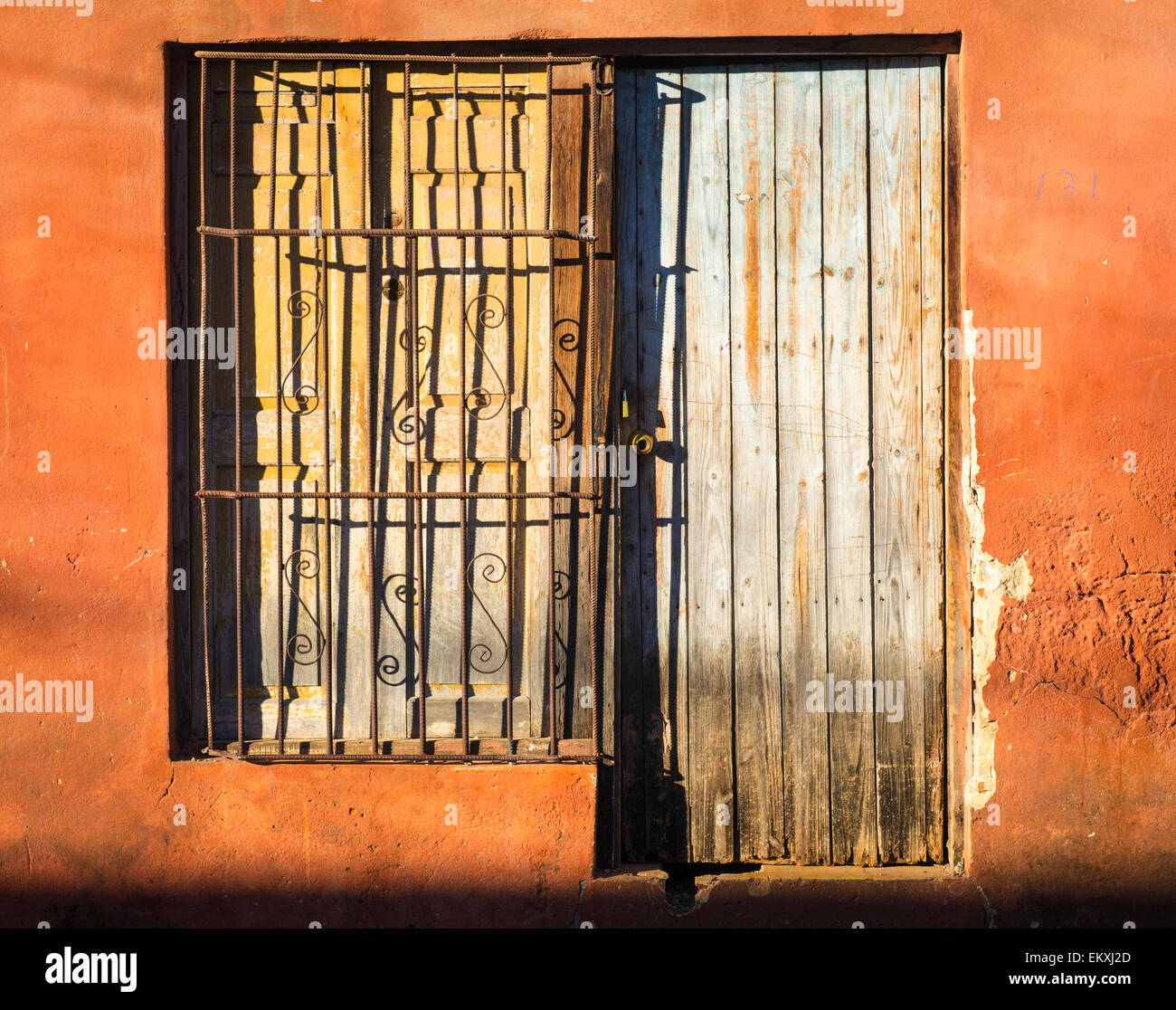 Cuba Trinidad typical Cuban house wood doorway door shutter bars on ...