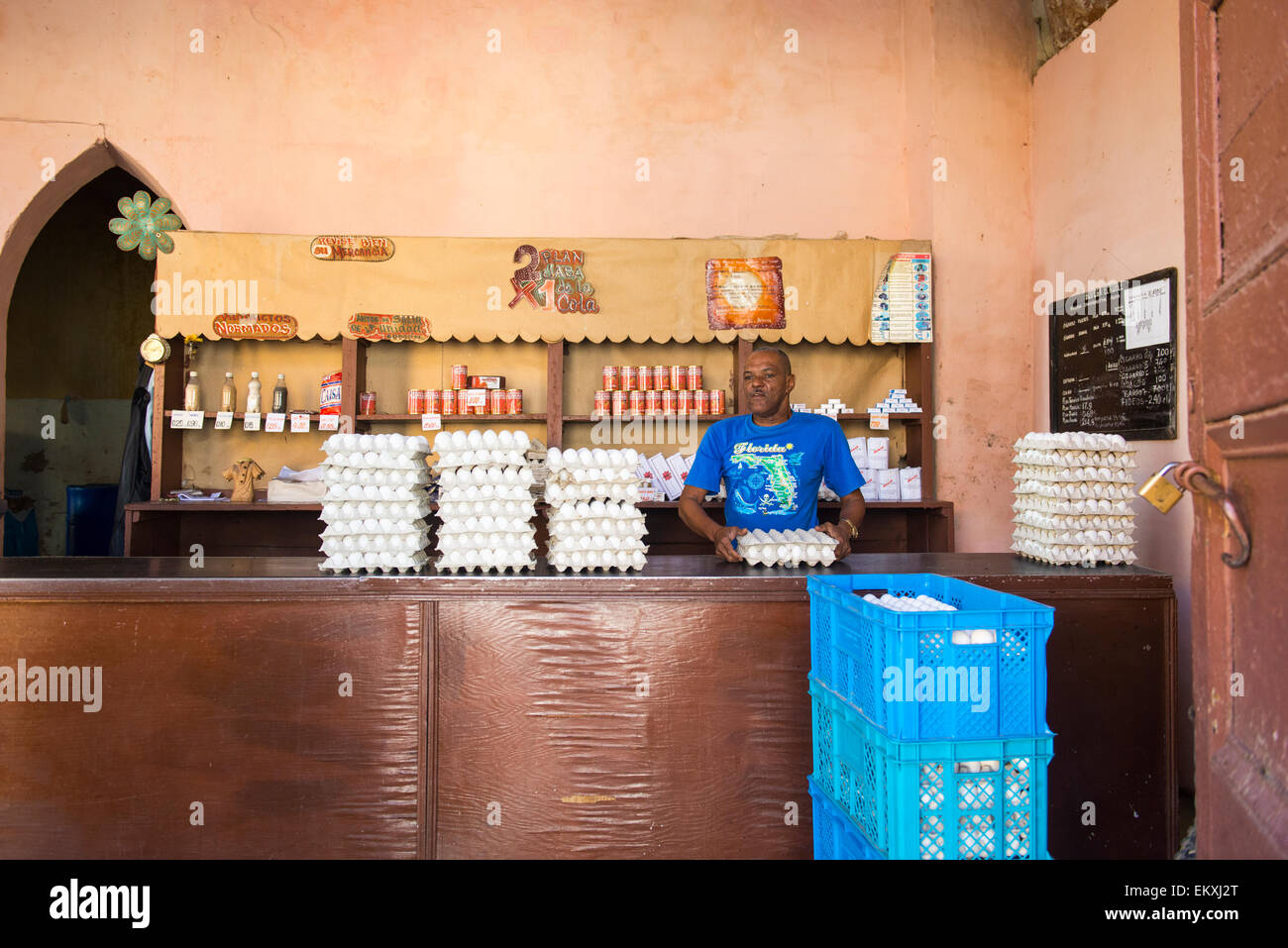 Cuba Trinidad typical state shop store Bodego el Roble crates of eggs ...