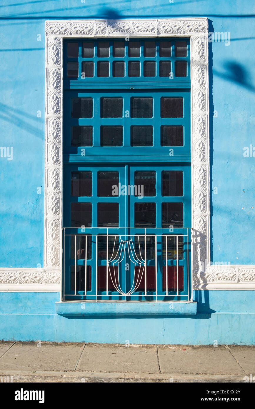 Cuba Trinidad typical house detail window balcony blue Stock Photo - Alamy