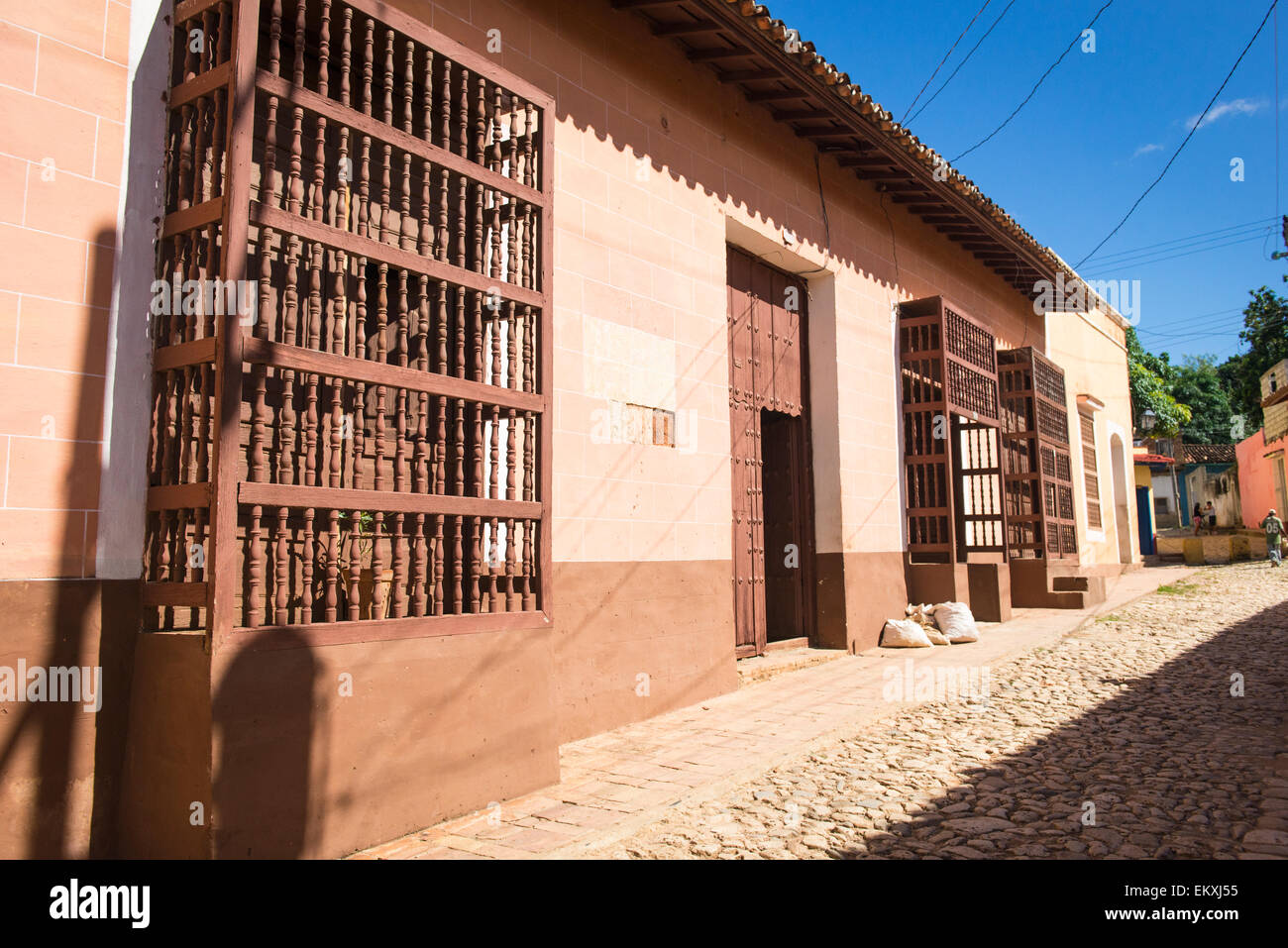 Cuba Trinidad typical Cuban street scene house home with shutters ...